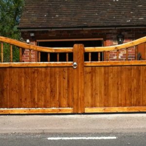 Reverse Swan Neck Spindle Double Wooden Driveway Gates - Redwood And ...